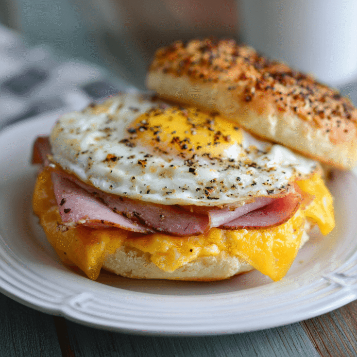 Egg and Ham Breakfast Sandwich Recipe - Meatydelights